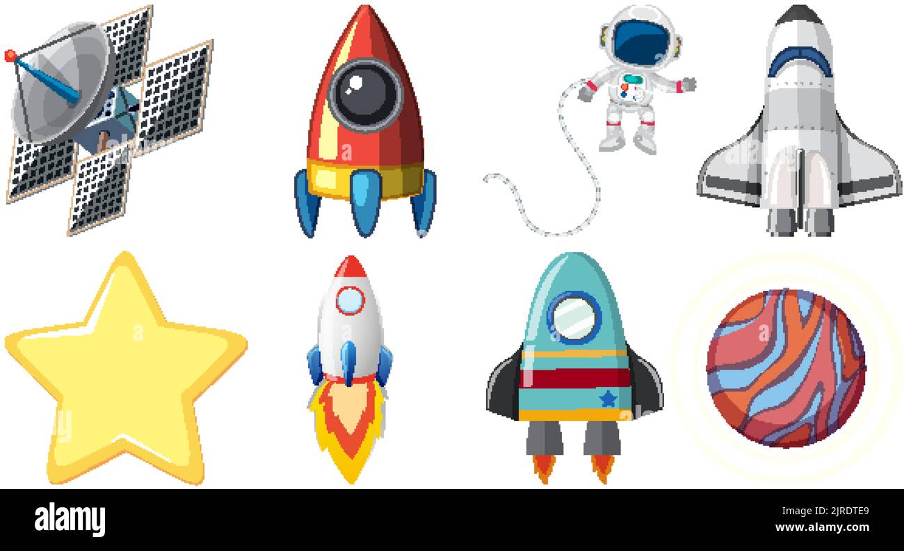 Set of space cartoon characters and objects illustration Stock Vector ...