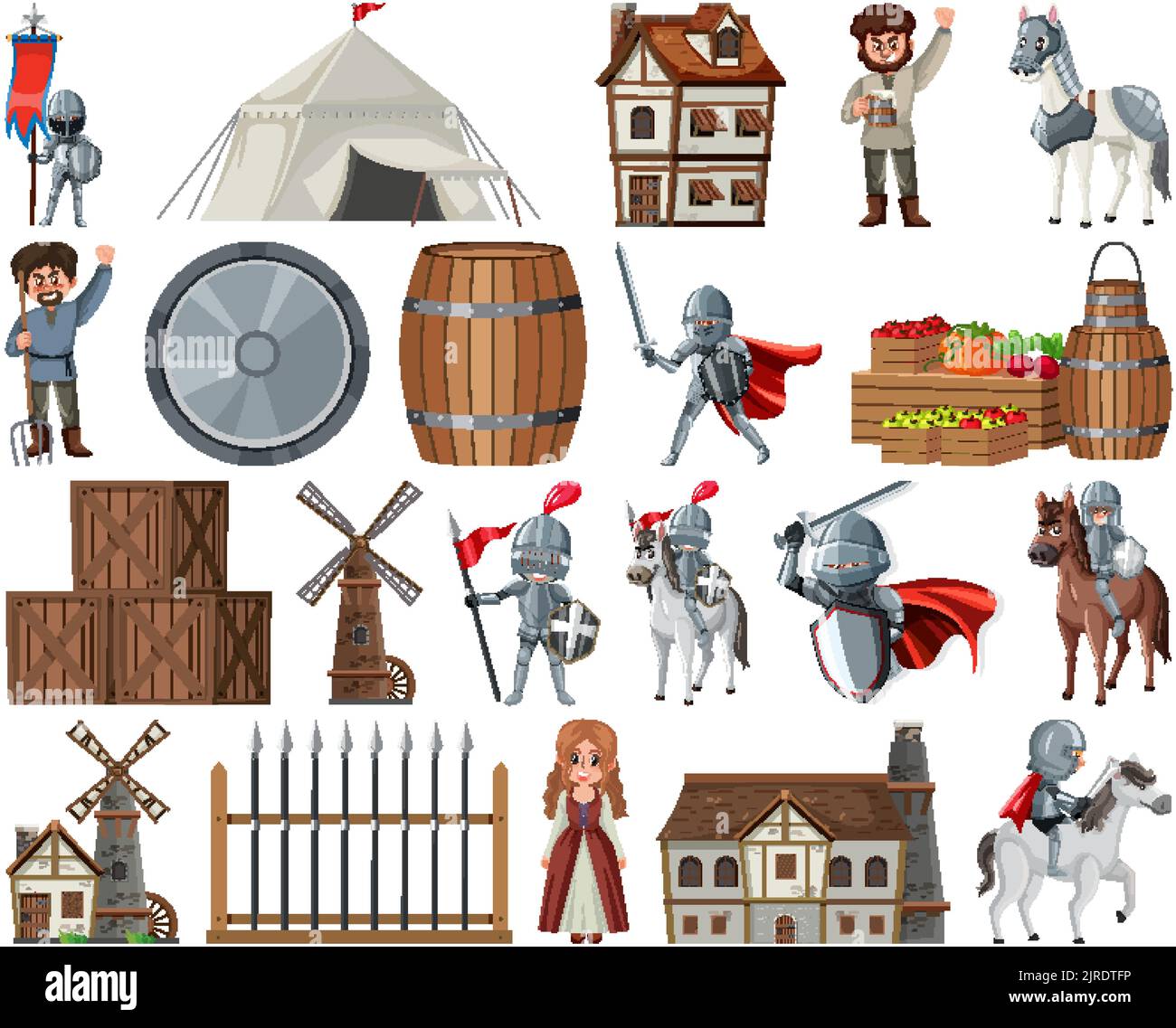 Medieval cartoon characters and objects illustration Stock Vector Image ...