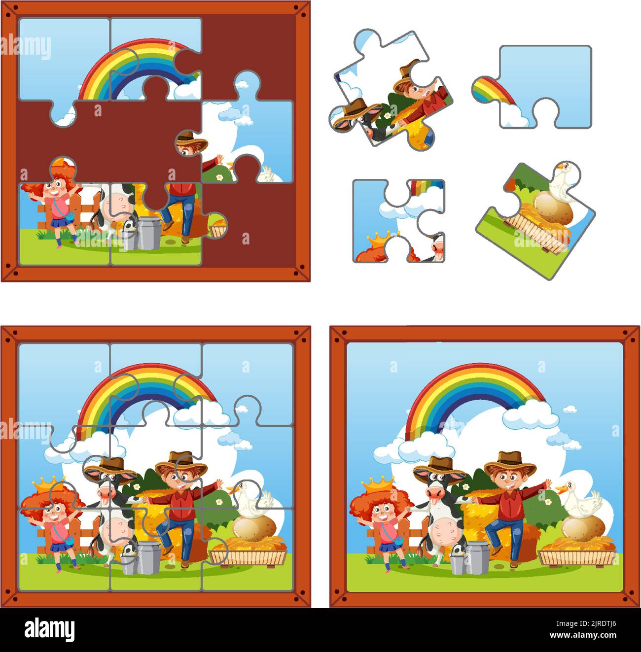 Farm characters photo puzzle game template illustration Stock Vector ...