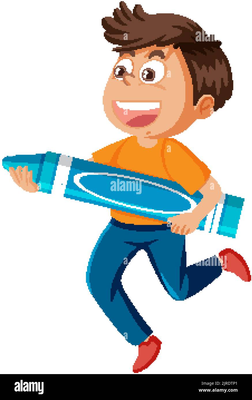 Student boy holding crayon pencil illustration Stock Vector Image & Art ...