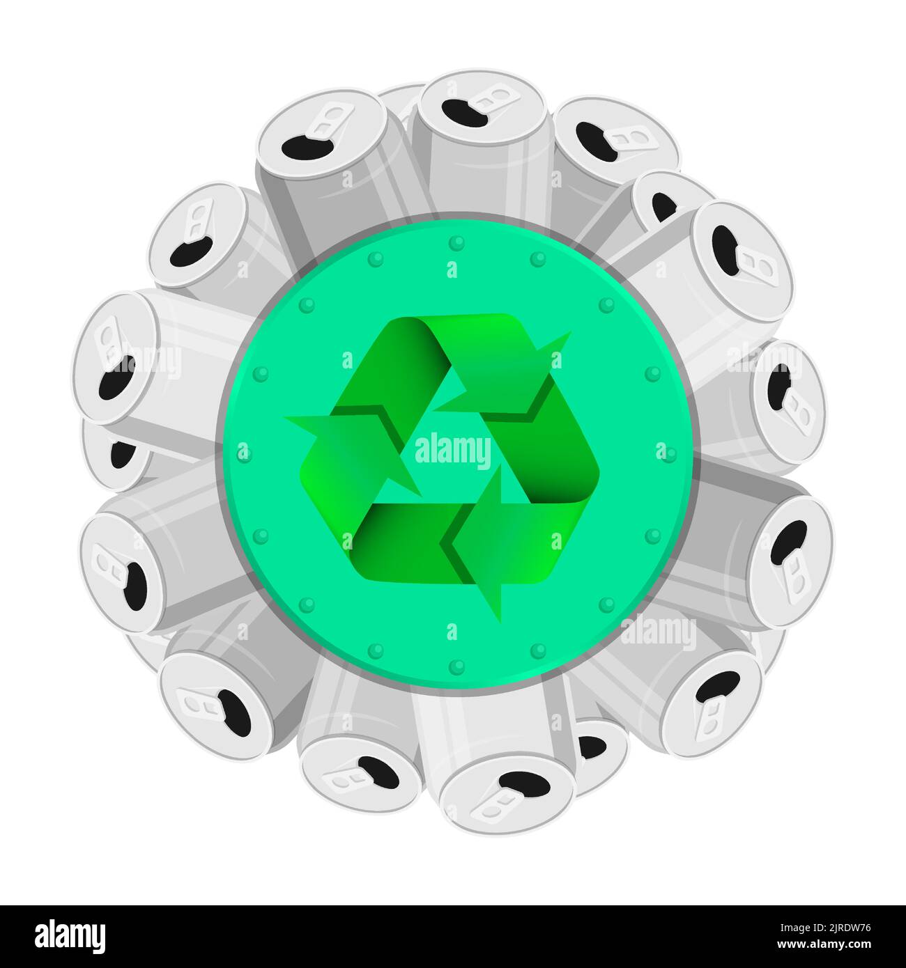 Recycling sign on background of used aluminum cans. Recycling industry ...