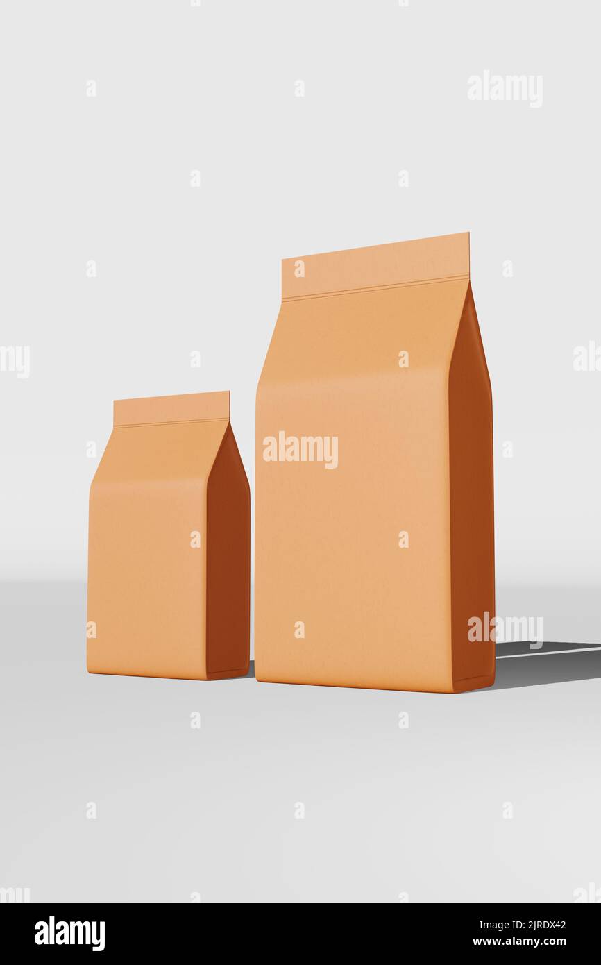 Brown standing box bottom pouch bag coffee branding 3D rendering ...