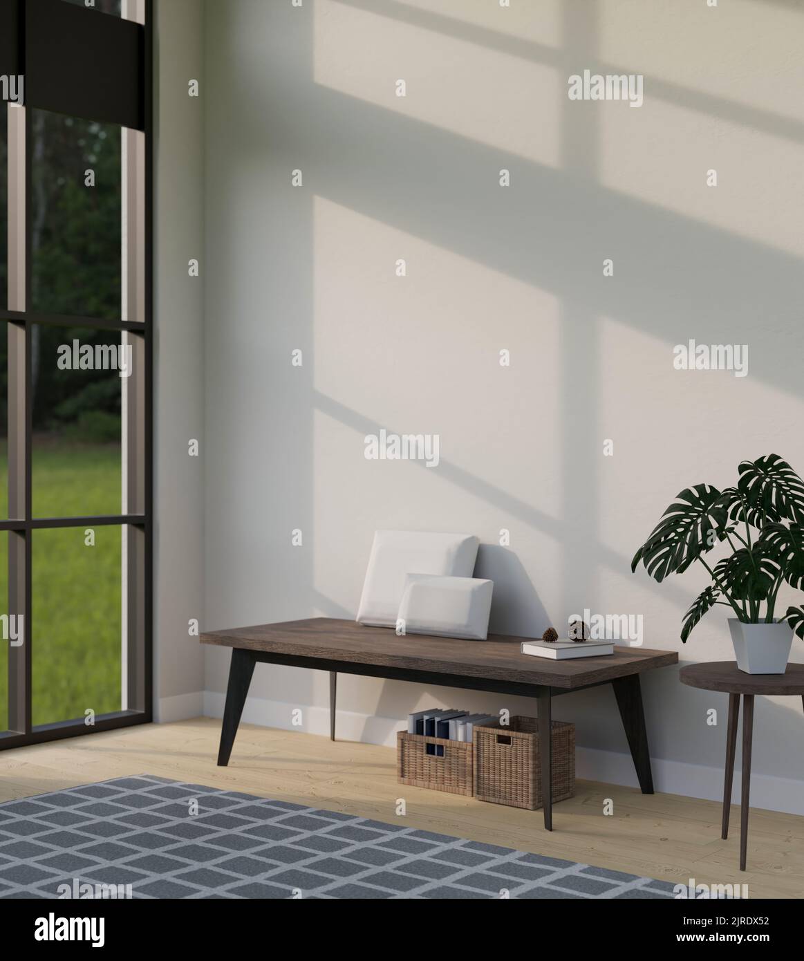 Minimal Scandinavian home living room interior design with classic wood ...