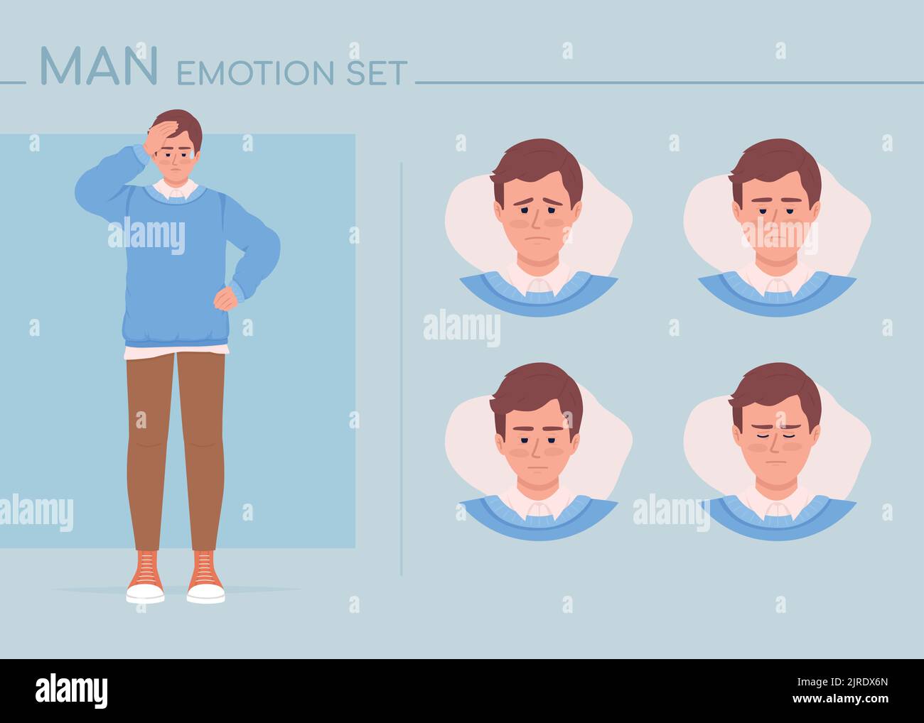 Nervous young man semi flat color character emotions set Stock Vector Image & Art - Alamy