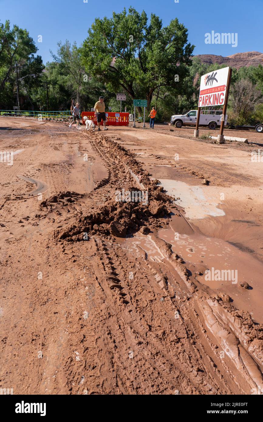 Mud on the street the day after a flash flood in Moab, Utah Stock Photo ...