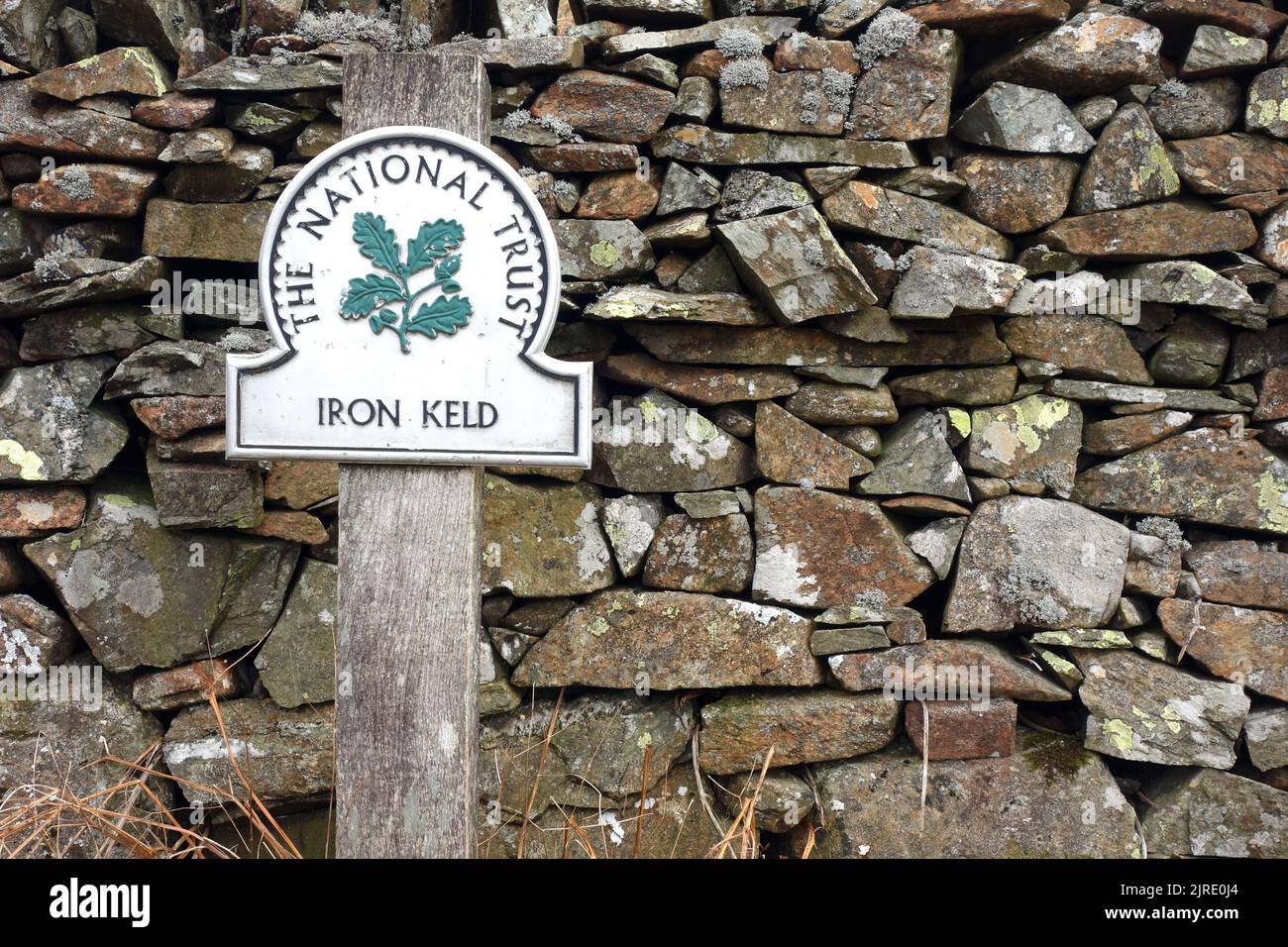 Metal National Trust Sign on Wooden Post for 'Iron Keld' near Tarn Hows ...