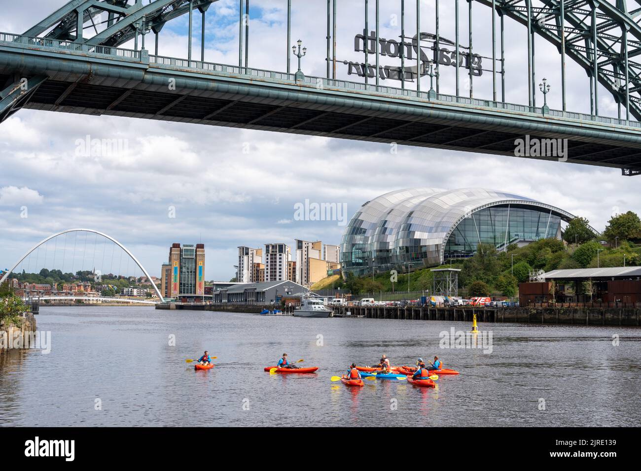 A kayaking lesson on the River Tyne, under the Tyne Bridge, Newcastle ...