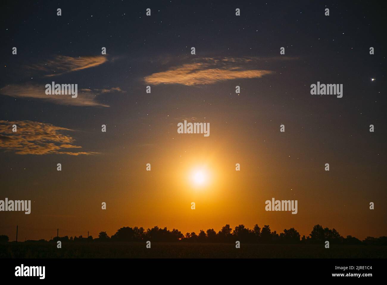 Moonrise Above Summer Forest park. Night Countryside Summer Starry ...