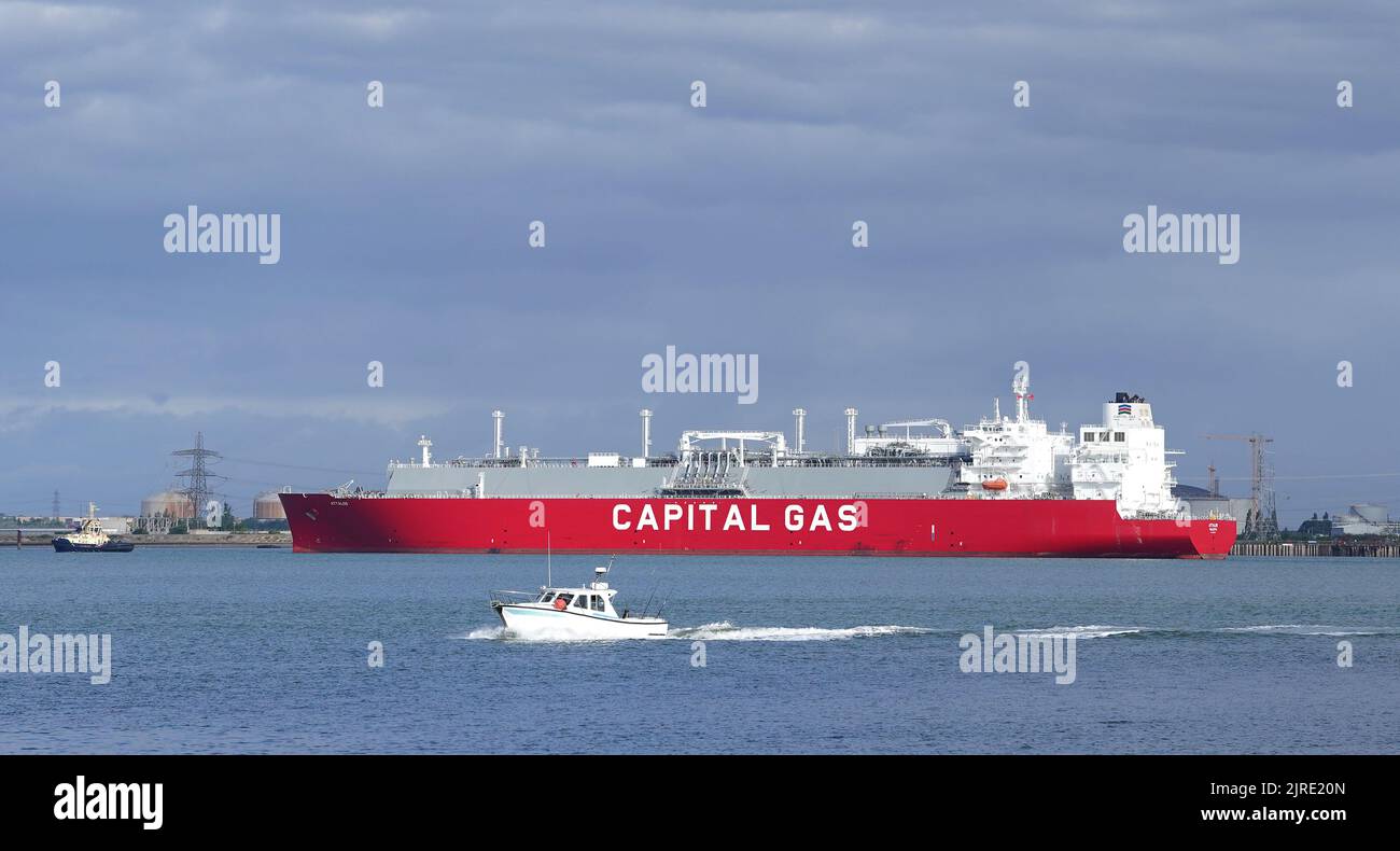 The LNG (liquefied natural gas) ship, ATTALOS, arriving at the Isle of ...