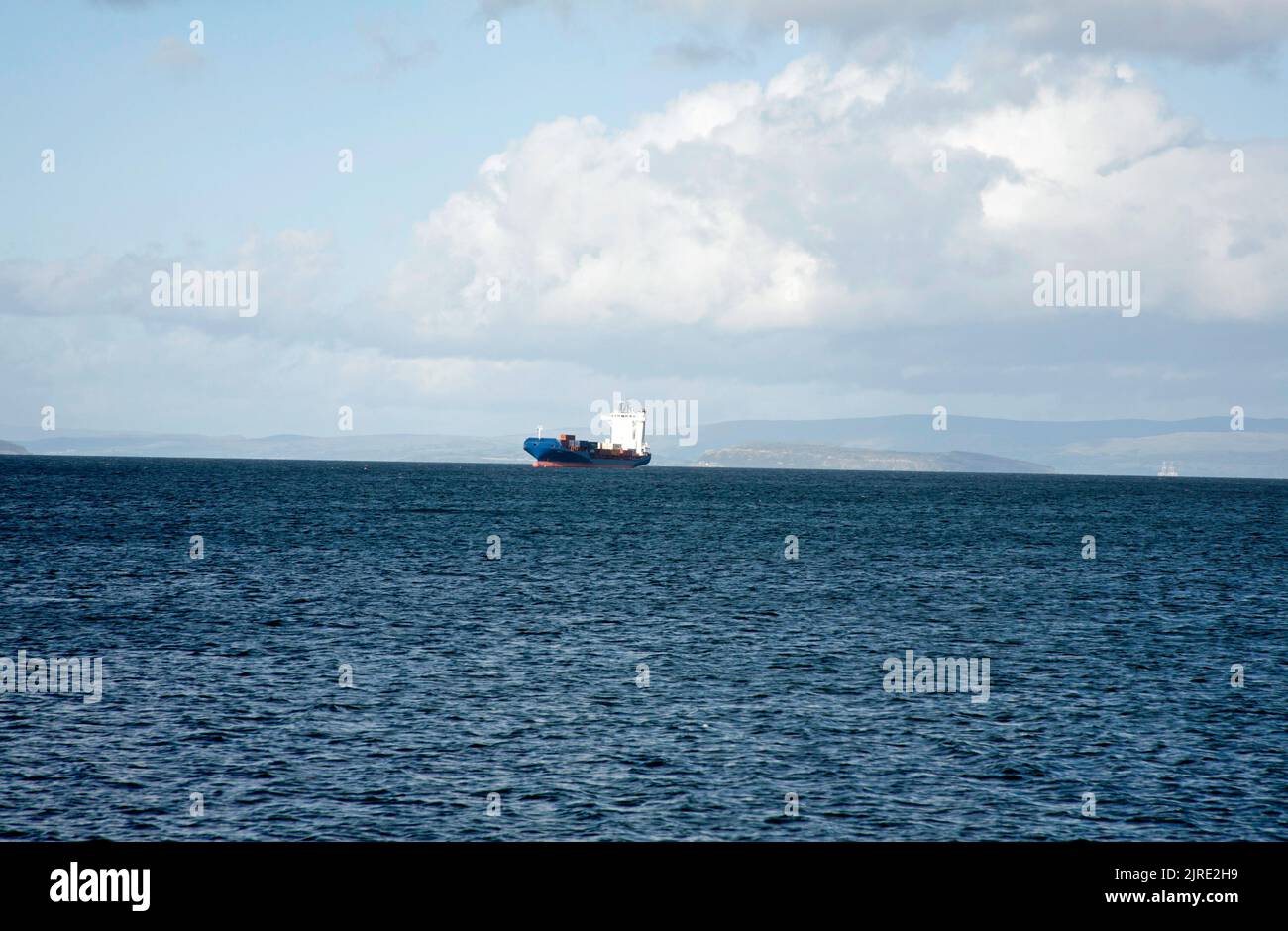 Cargo ship moored in Brodick Bay the Isle of Arran North Ayrshire ...