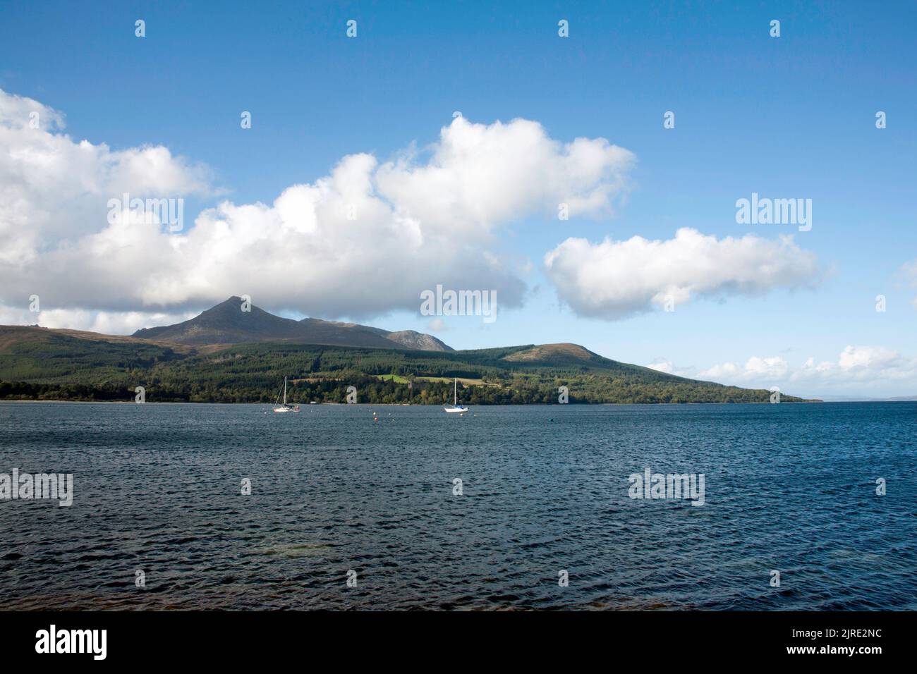 Goat Fell viewed across Brodick Bay Brodick Castle Country Park from ...