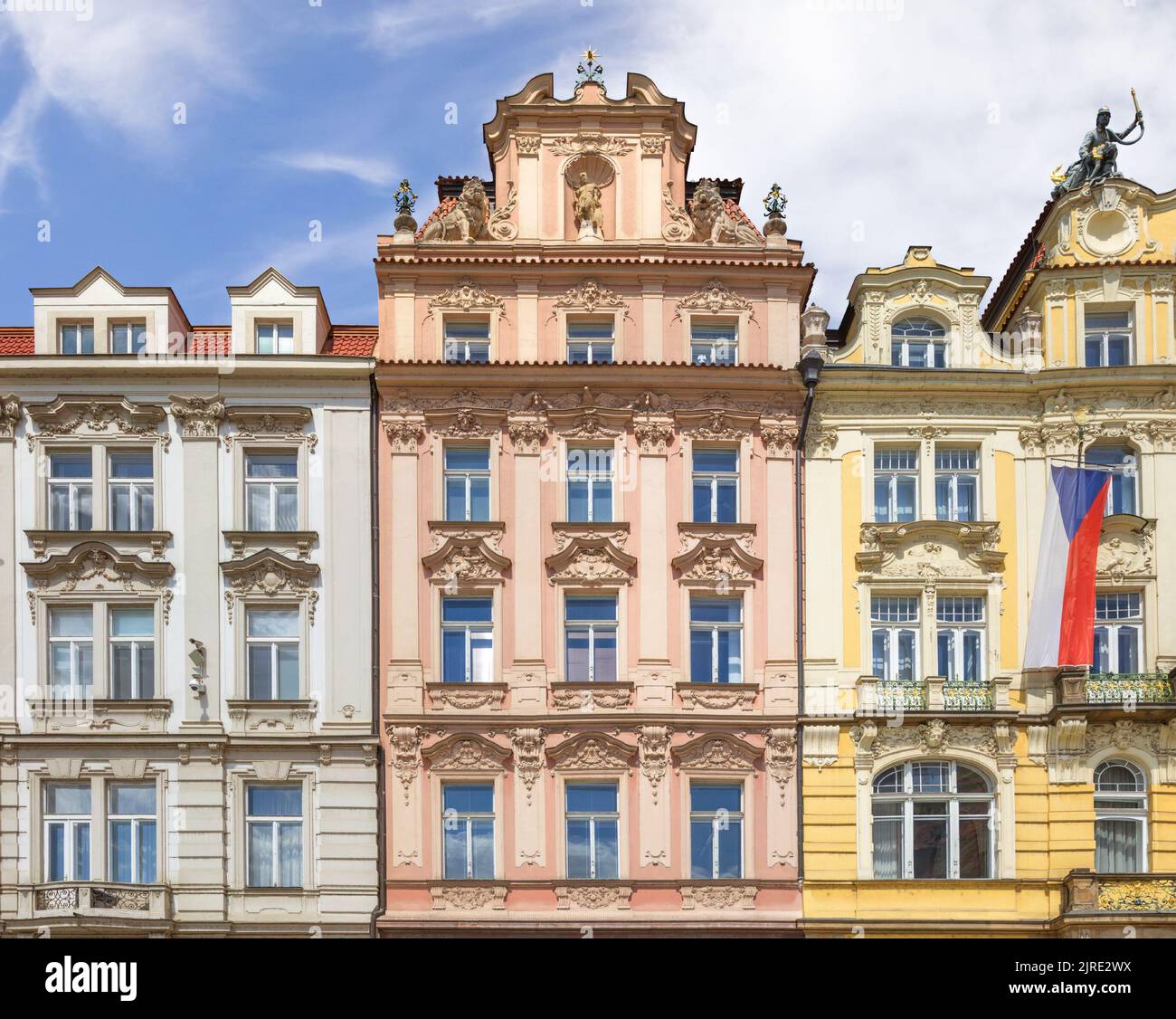 Beautiful buildings on Staromestska Square (or Old Town Square). Prague ...