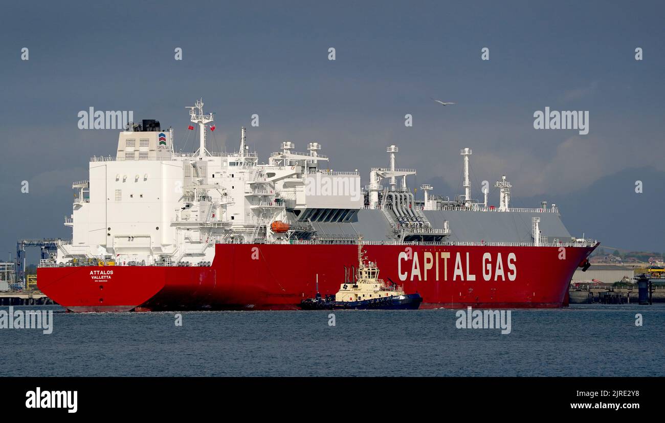 The LNG (liquefied natural gas) ship, ATTALOS, arriving at the Isle of ...