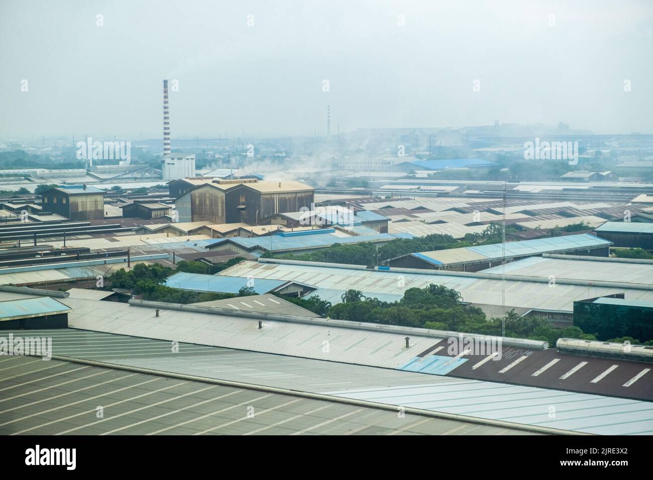 Glass factory. Top view of the piles of crushed glass on the territory ...