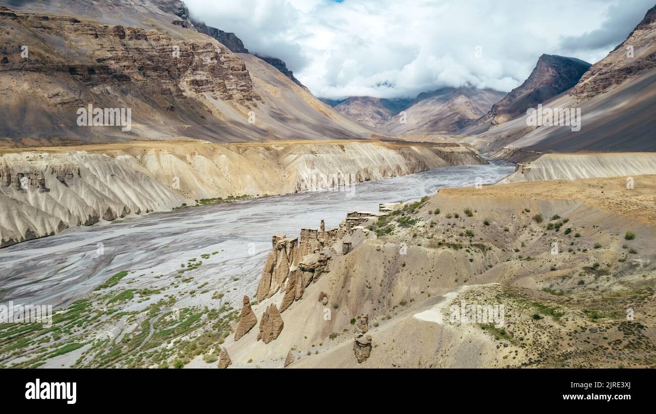 Himalayan Mountain peaks landscape at Spiti Valley River viewpoint in ...