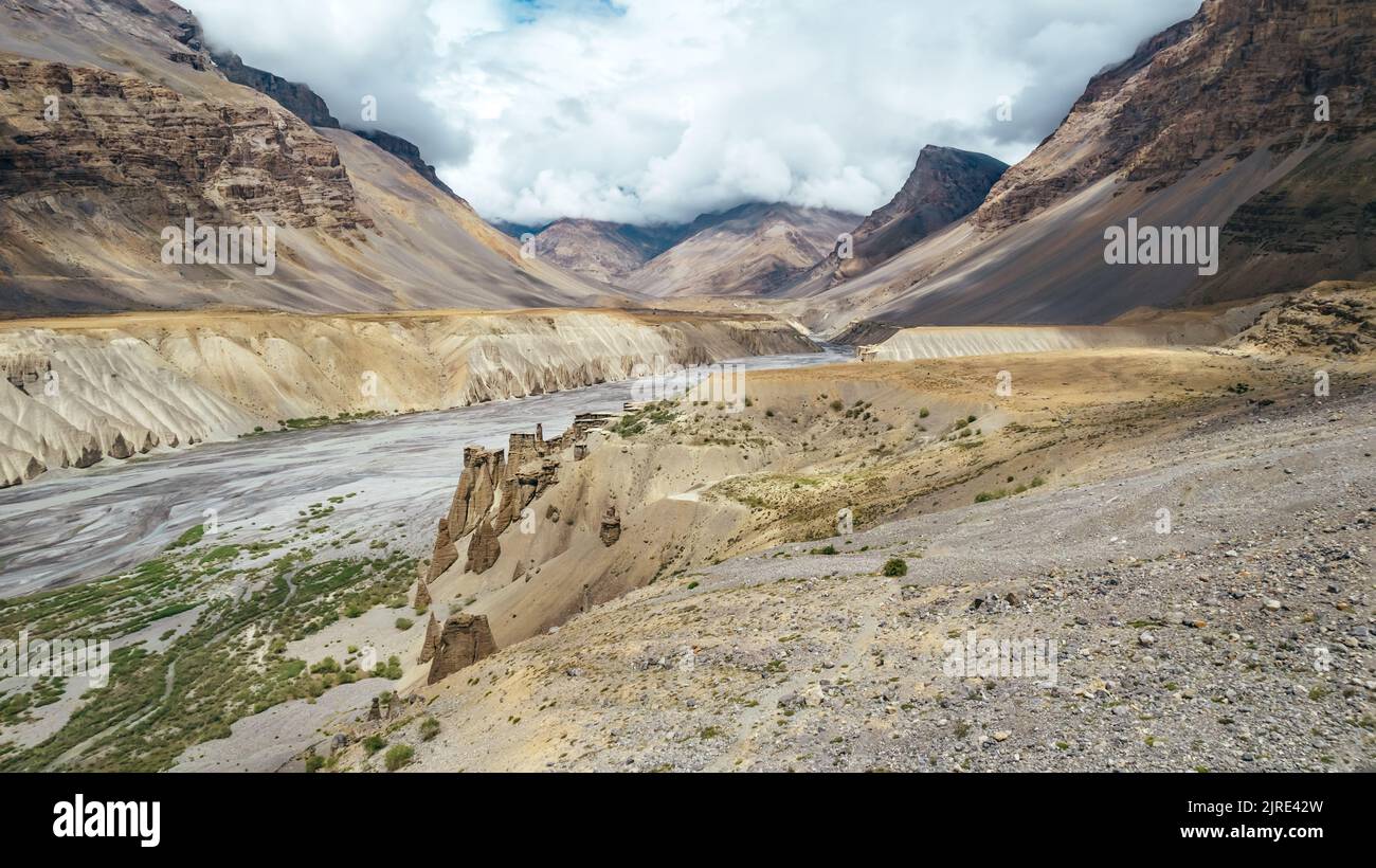 beautiful mountain landscape viewpoint at Spiti Valley in Himachal ...