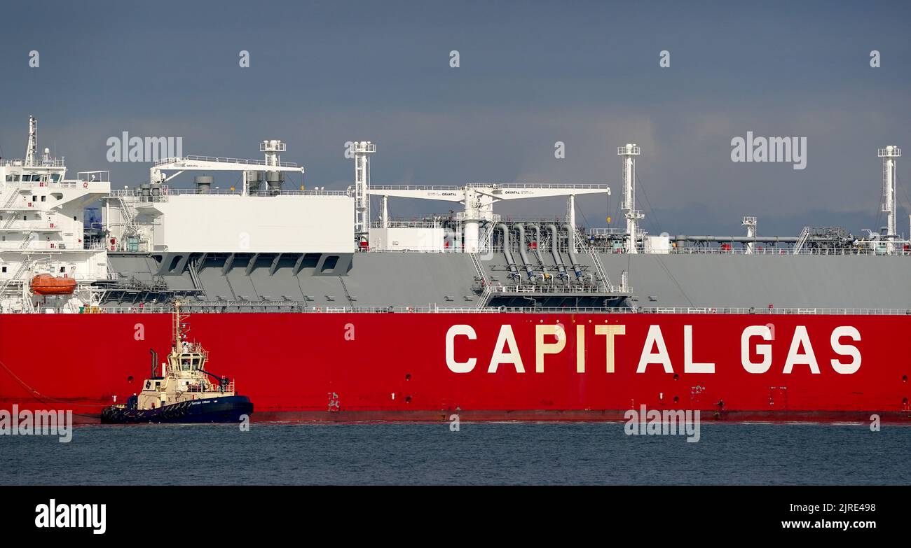 The LNG (liquefied natural gas) ship, ATTALOS, arriving at the Isle of ...