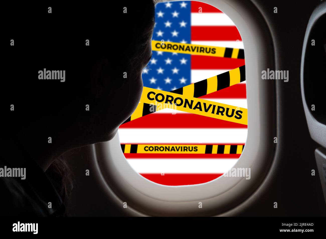 Do not cross.Barrier tape-quarantine,isolation.A woman looks out of the ...