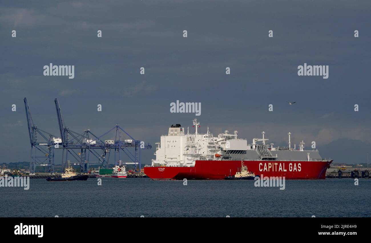 The LNG (liquefied natural gas) ship, ATTALOS, arriving at the Isle of ...