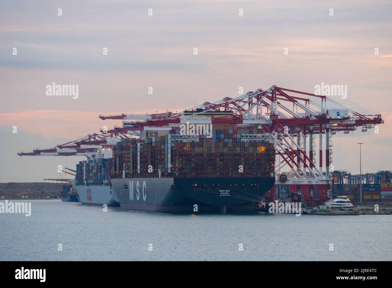 MSC Mia container ship at the Port of Barcelona, Catalonia, Spain on ...