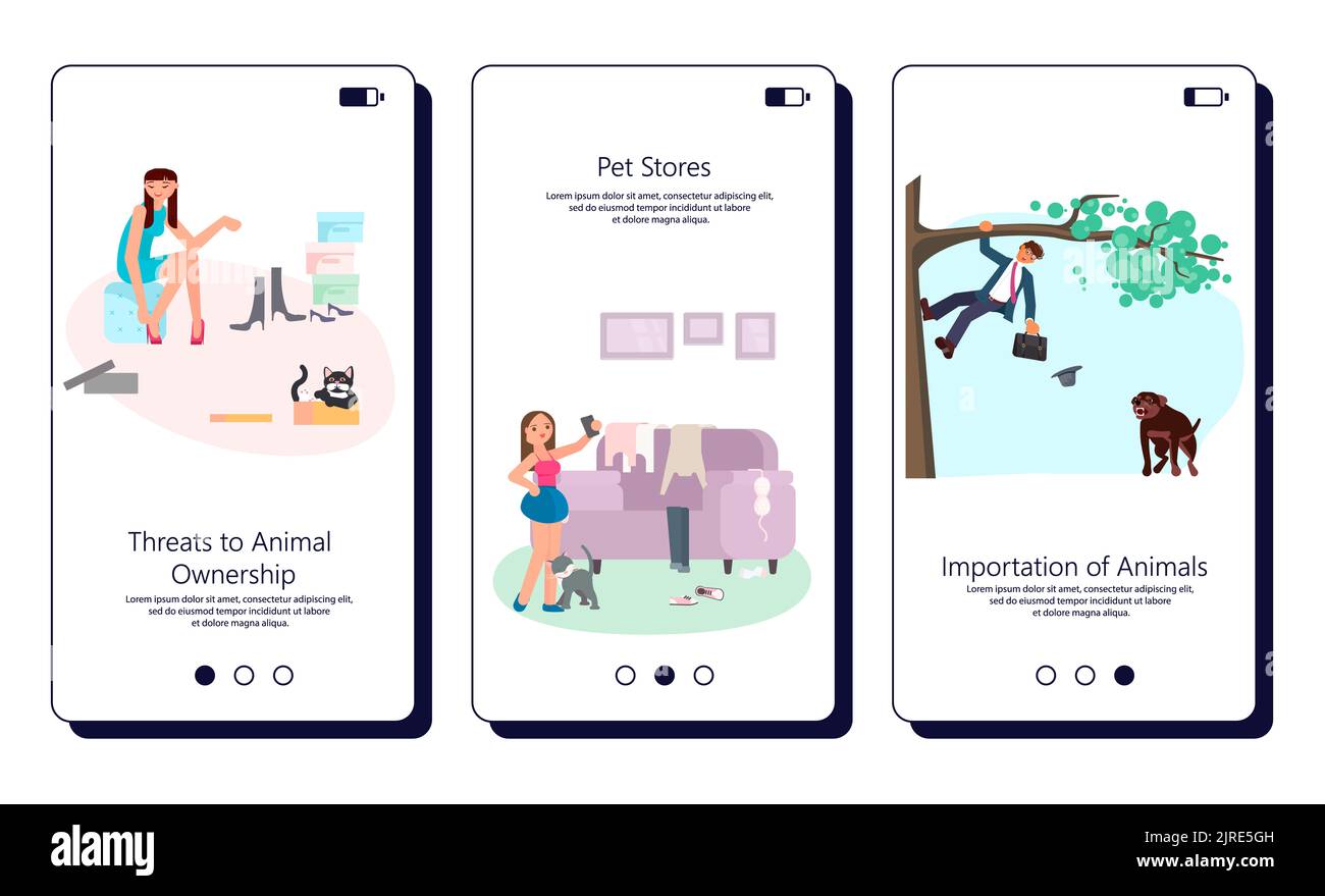 Set of apps with pets life concept. Different situation of owners with ...