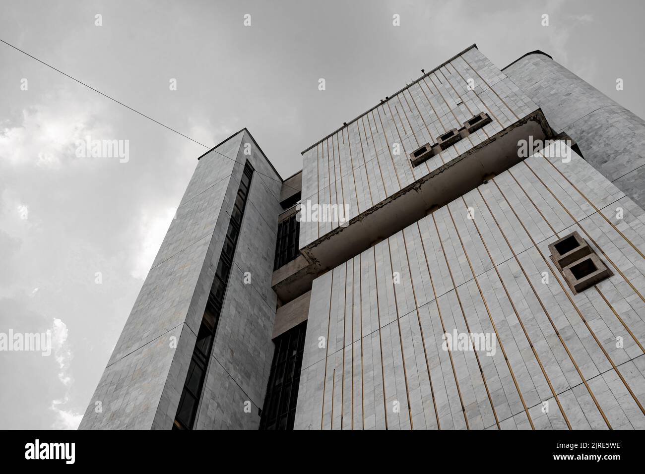 Soviet Brutalist Architecture. High gray walls with small windows. Old ...