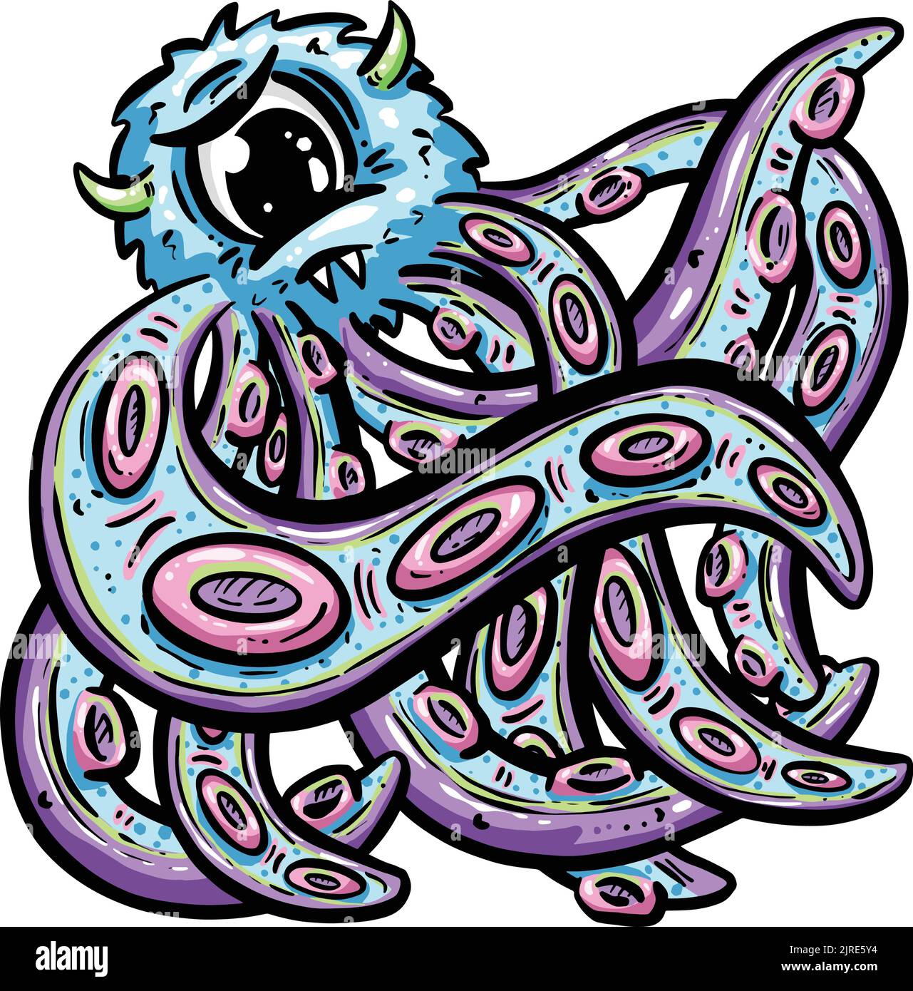 Octopus Tentacle Monster Cartoon Illustration for Logo Design in Vector ...
