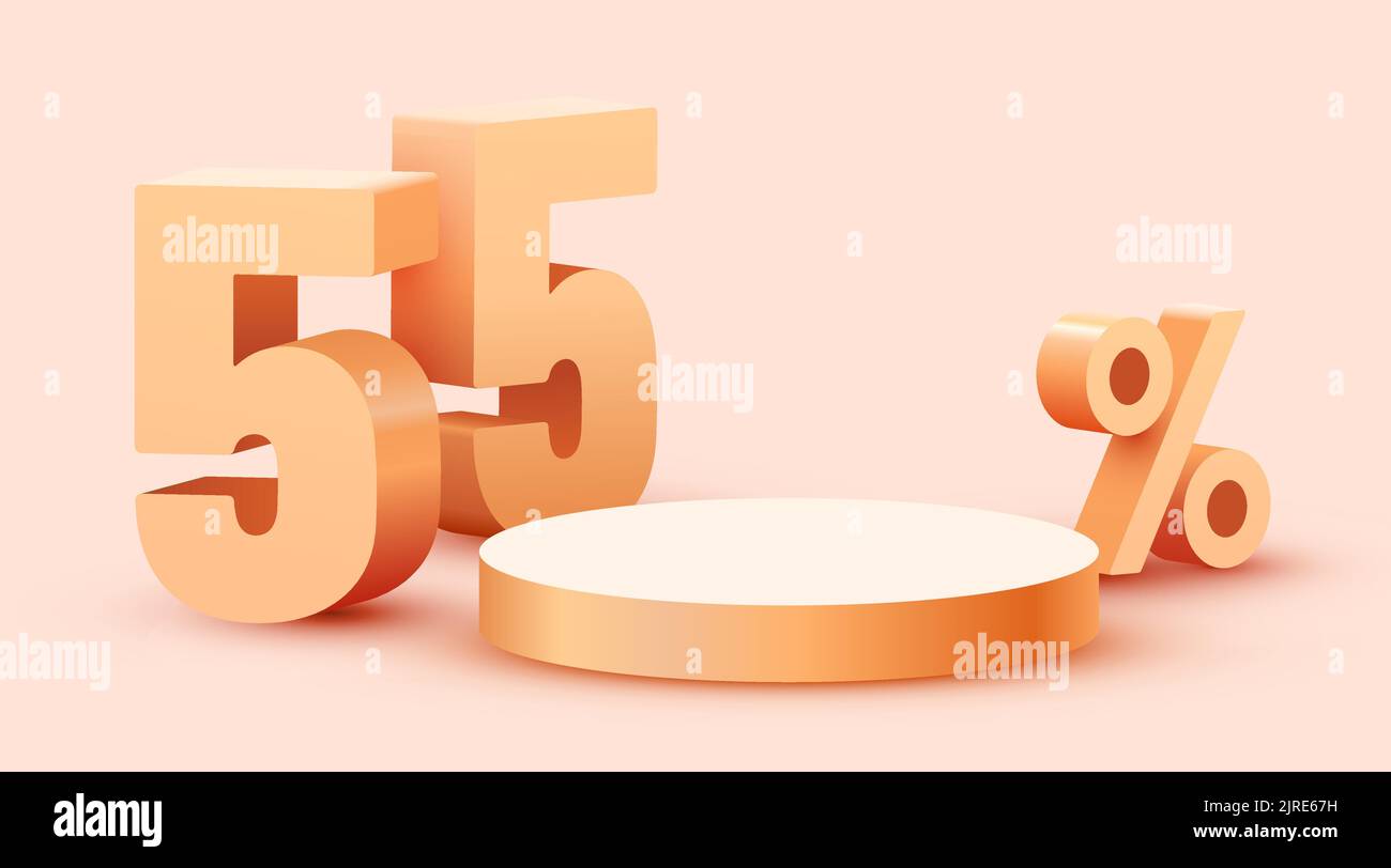 55 percent Off. Discount creative composition. Product presentation ...