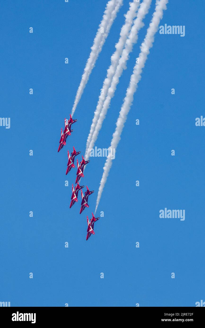 Eastbourne, East Sussex, UK. Featuring the RAF Red Arrows display team ...