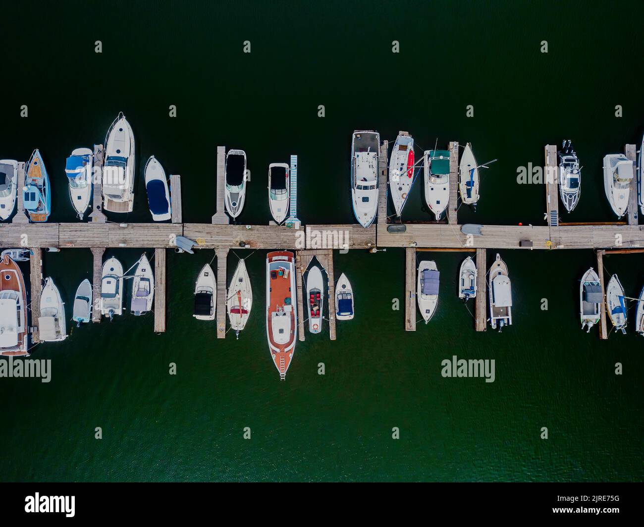 Aerial view of yacht club and marina. Colorful boats and yachts. Top ...