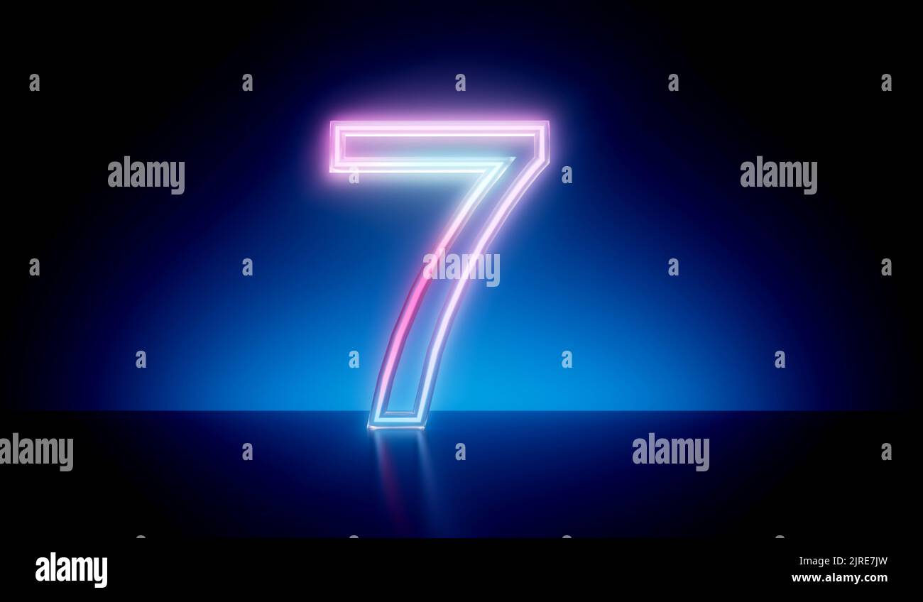 Number 7 neon glowing futuristic tube light. 3D Rendering Stock Photo ...