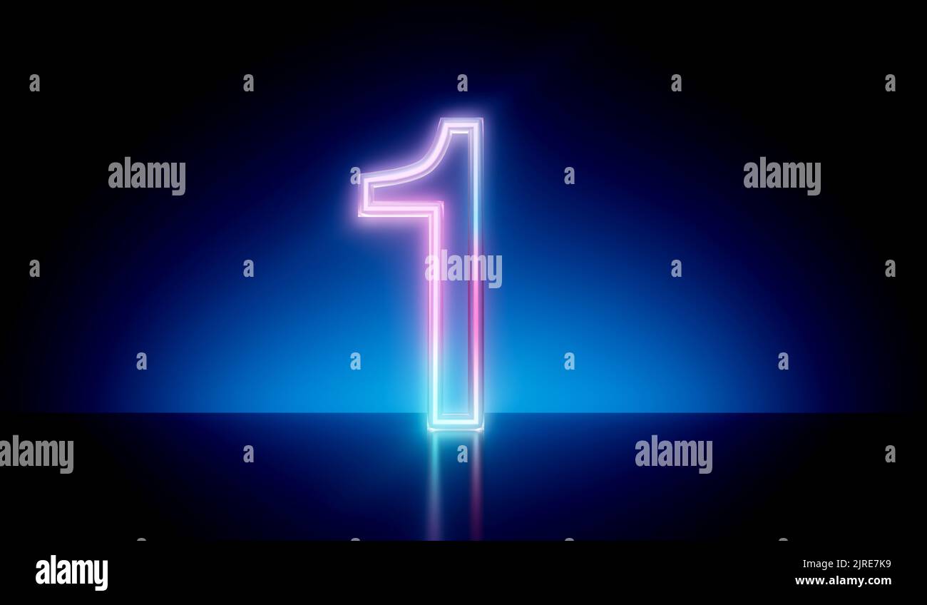 Number 1 neon glowing futuristic tube light. 3D Rendering Stock Photo ...