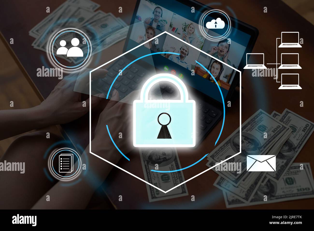 Digital padlock icon, cyber security network and data protection ...