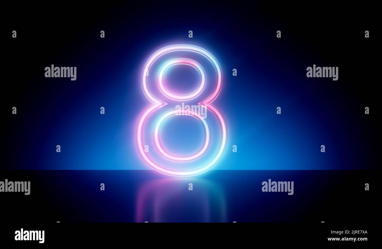 Number 8 neon glowing futuristic tube light. 3D Rendering Stock Photo ...