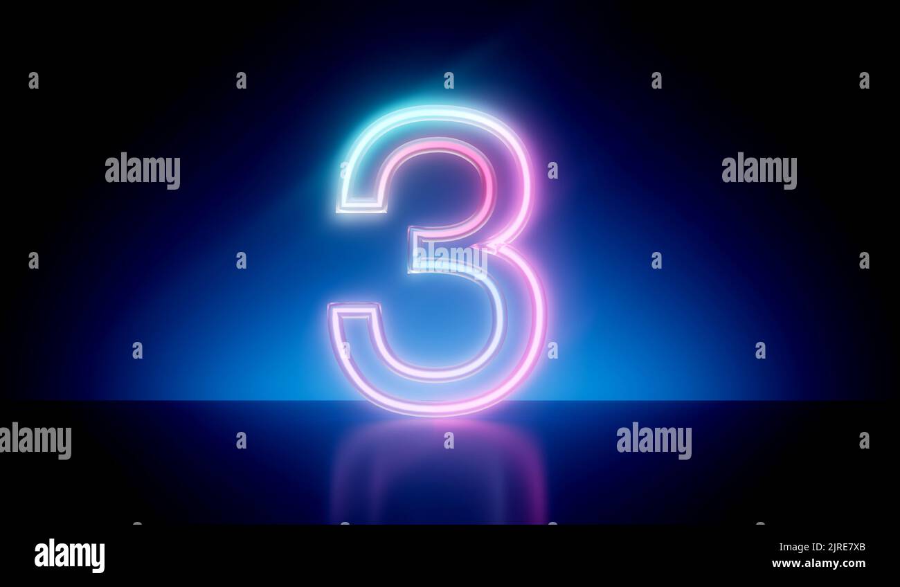 Number 3 neon glowing futuristic tube light. 3D Rendering Stock Photo ...