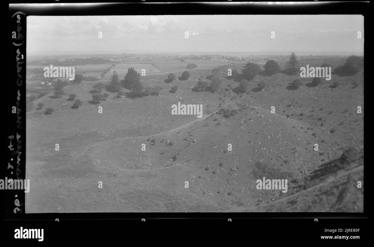 Mangere, main crater (panorama), 08 February 1949, by Leslie Adkin ...