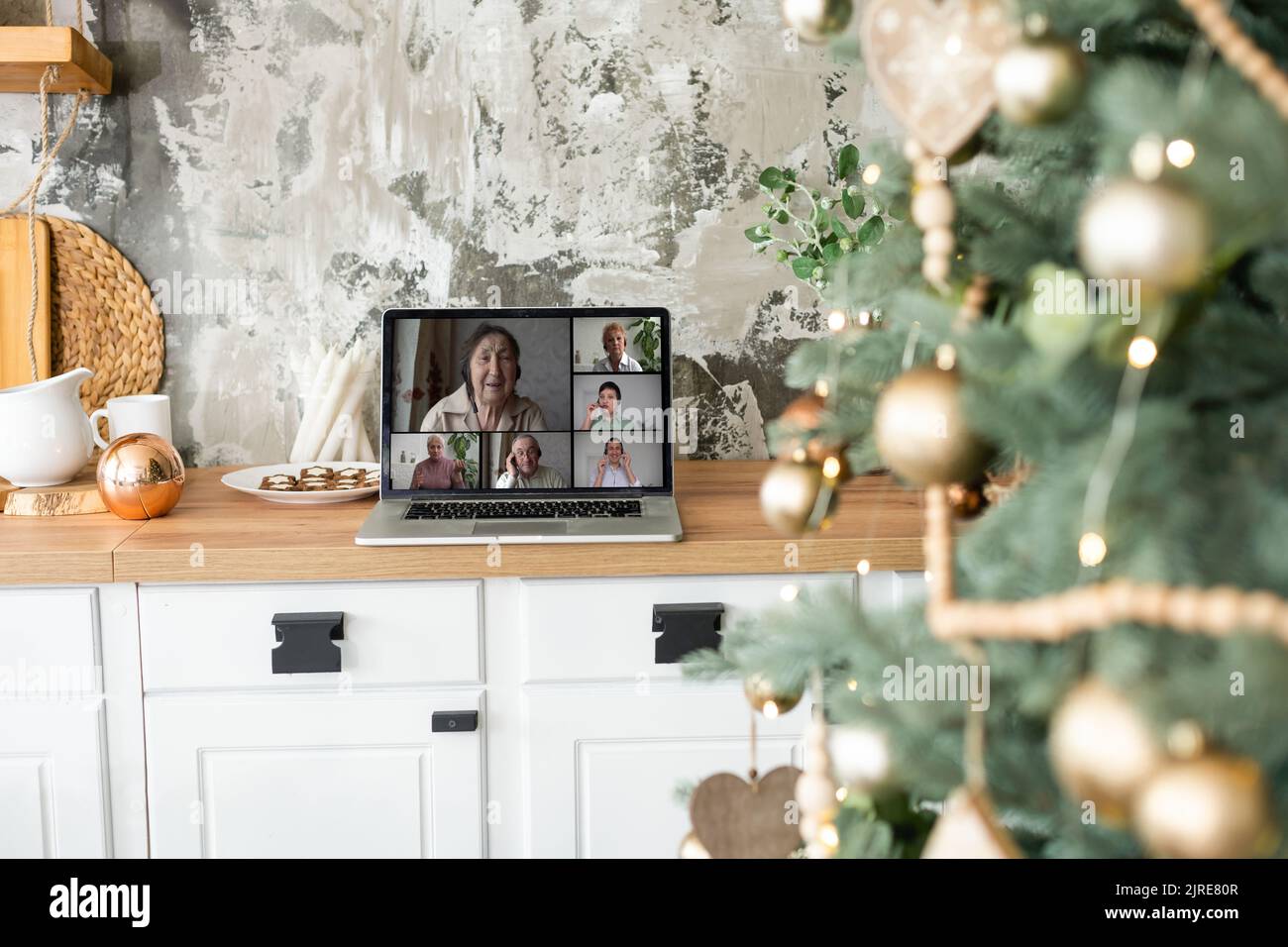 Family online video conference, christmas greetings. Virtual call ...
