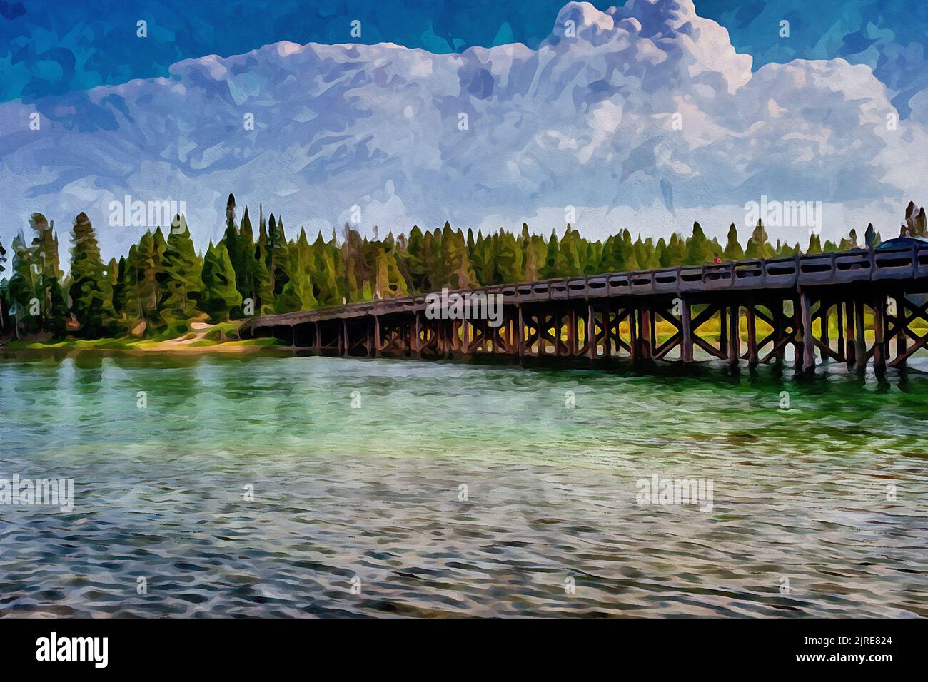 Digitally created watercolor painting of historic Fishing Bridge in ...