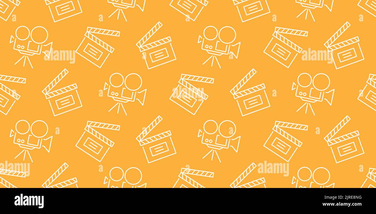 Cinema backdrop. Movie clapper and camera seamless pattern background ...