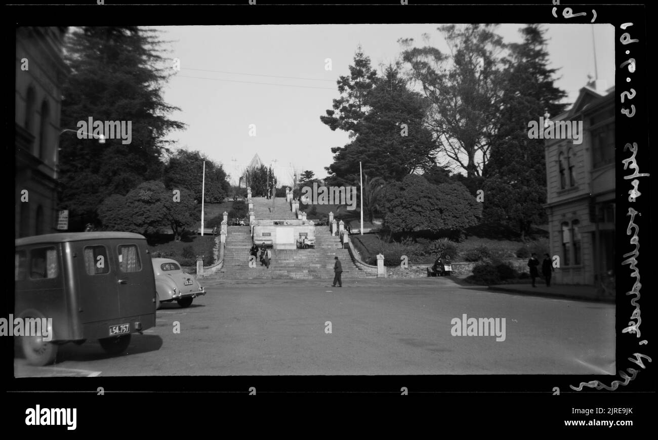 Steps and cathedral, Nelson, 19.June 1953, by Leslie Adkin Stock Photo ...