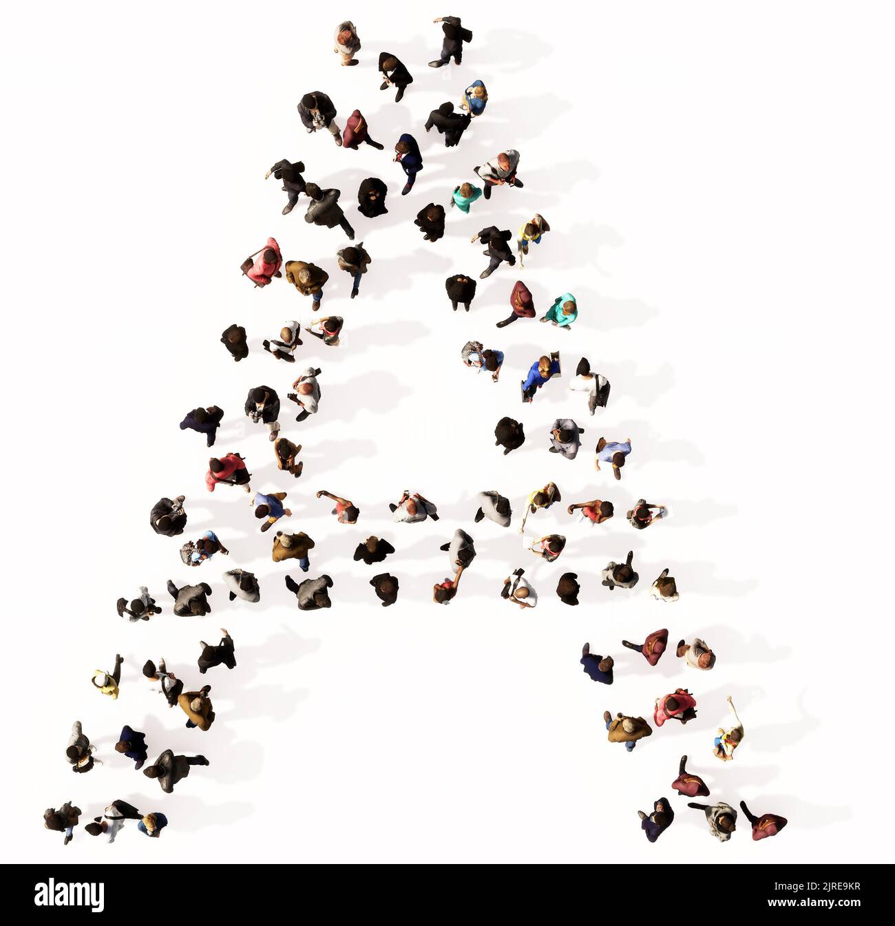 Concept or conceptual large community of people forming the font A. 3d ...