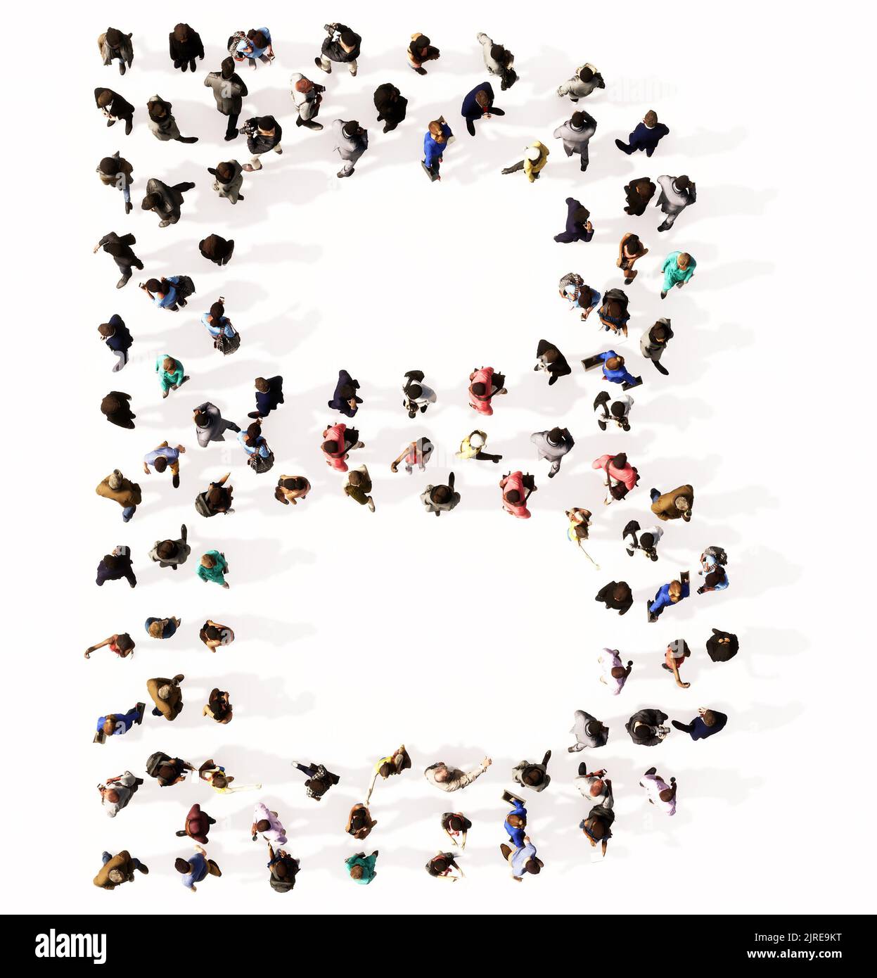 Concept or conceptual large community of people forming the font B. 3d ...