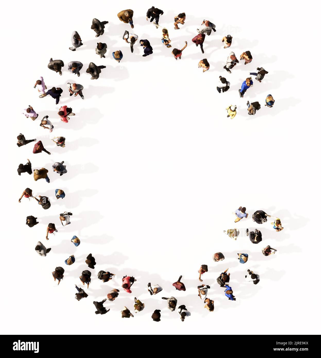 Concept or conceptual large community of people forming the font C. 3d ...