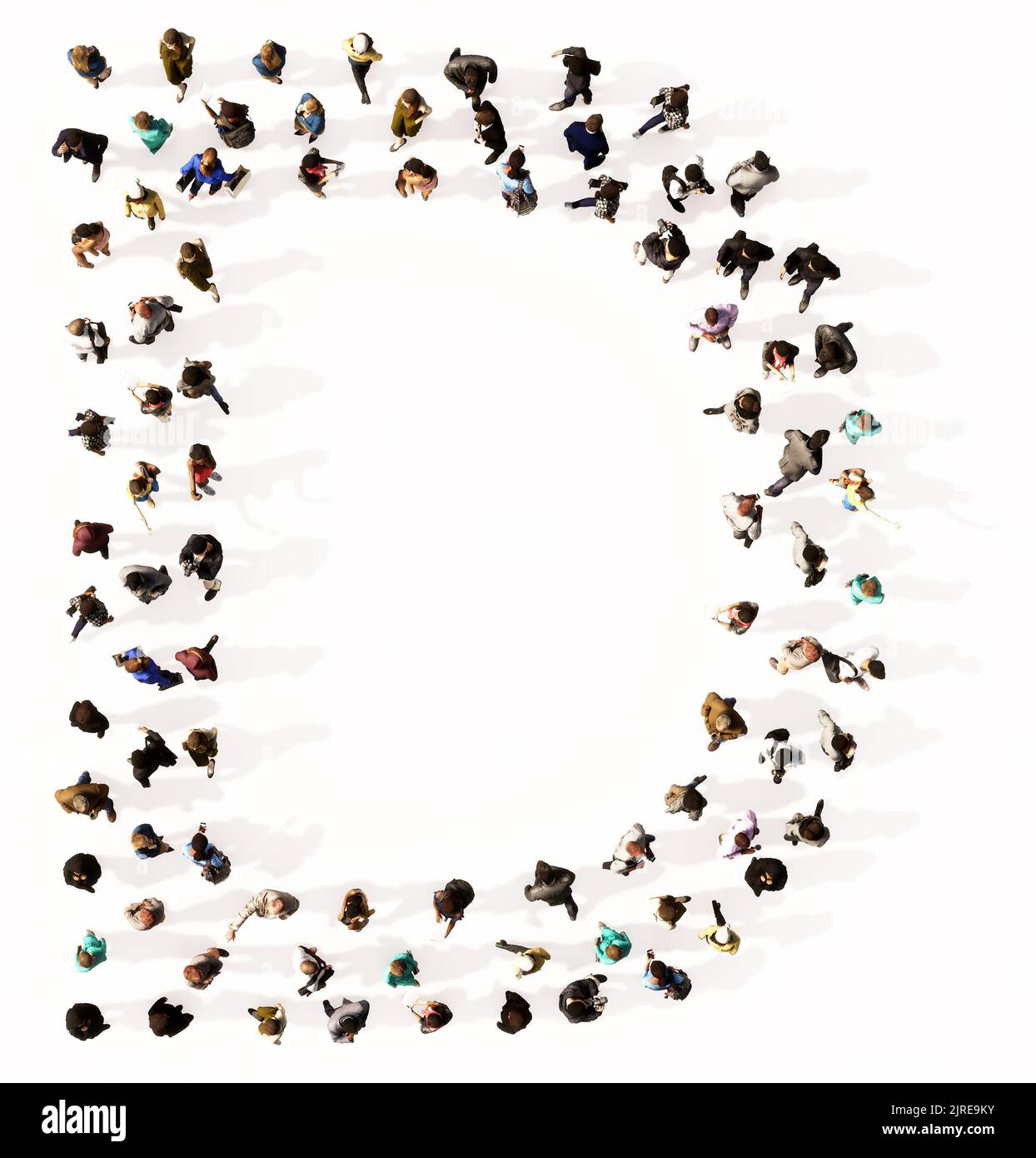 Concept or conceptual large community of people forming the font D. 3d ...