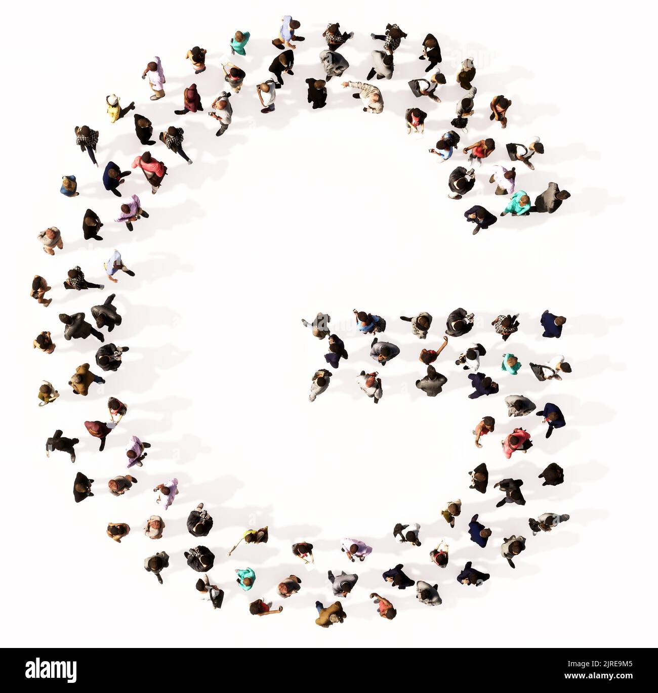 Concept or conceptual large community of people forming the font G. 3d ...