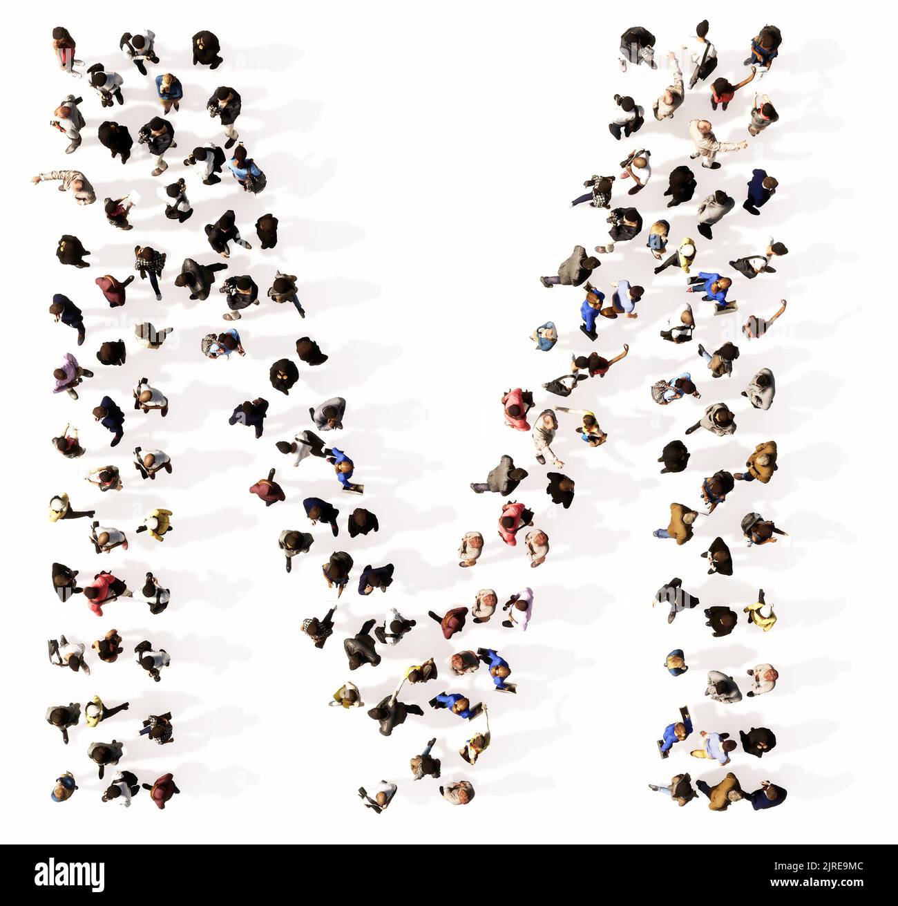 Concept or conceptual large community of people forming the font M. 3d ...