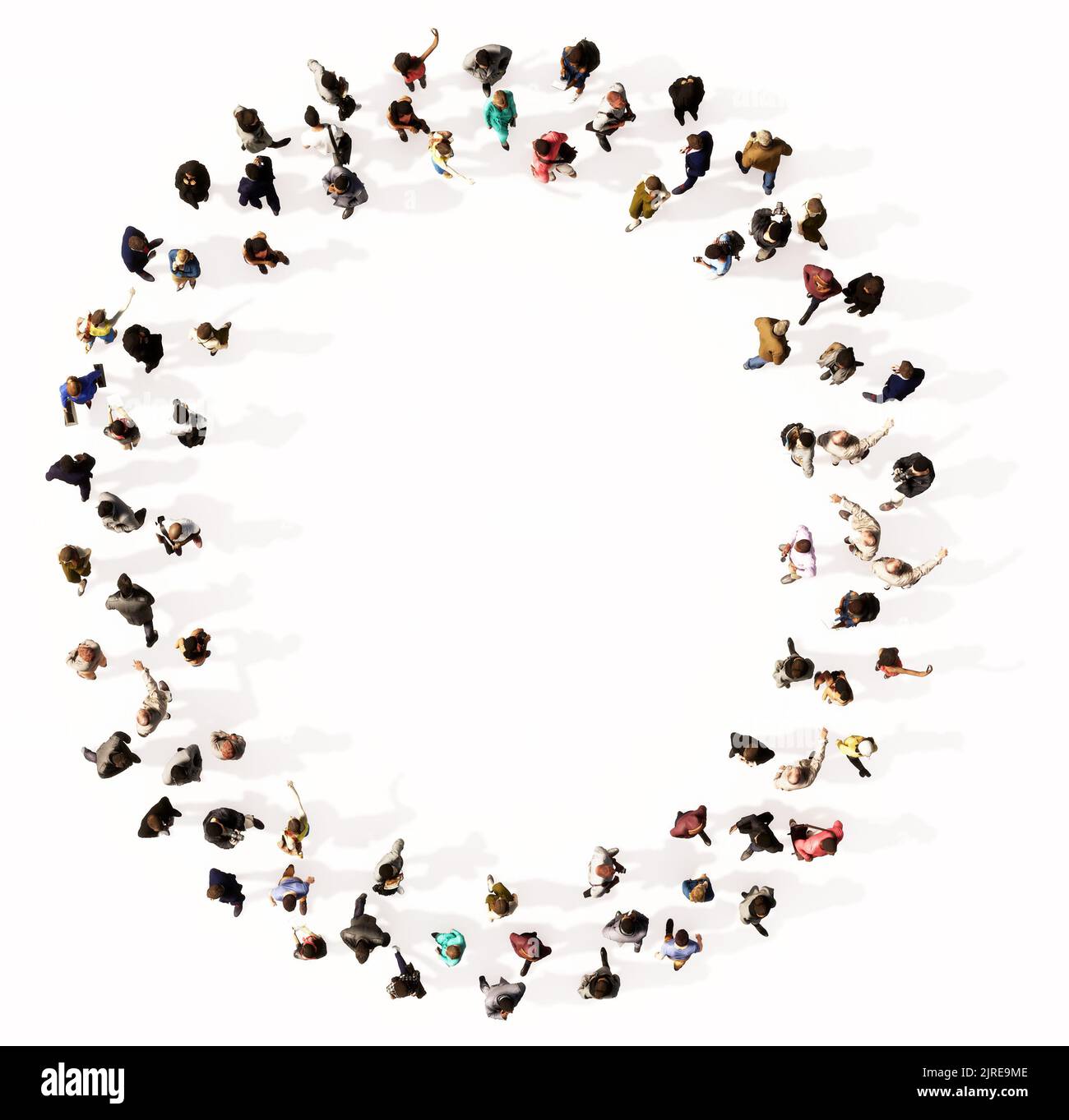 Concept or conceptual large community of people forming the font O. 3d ...