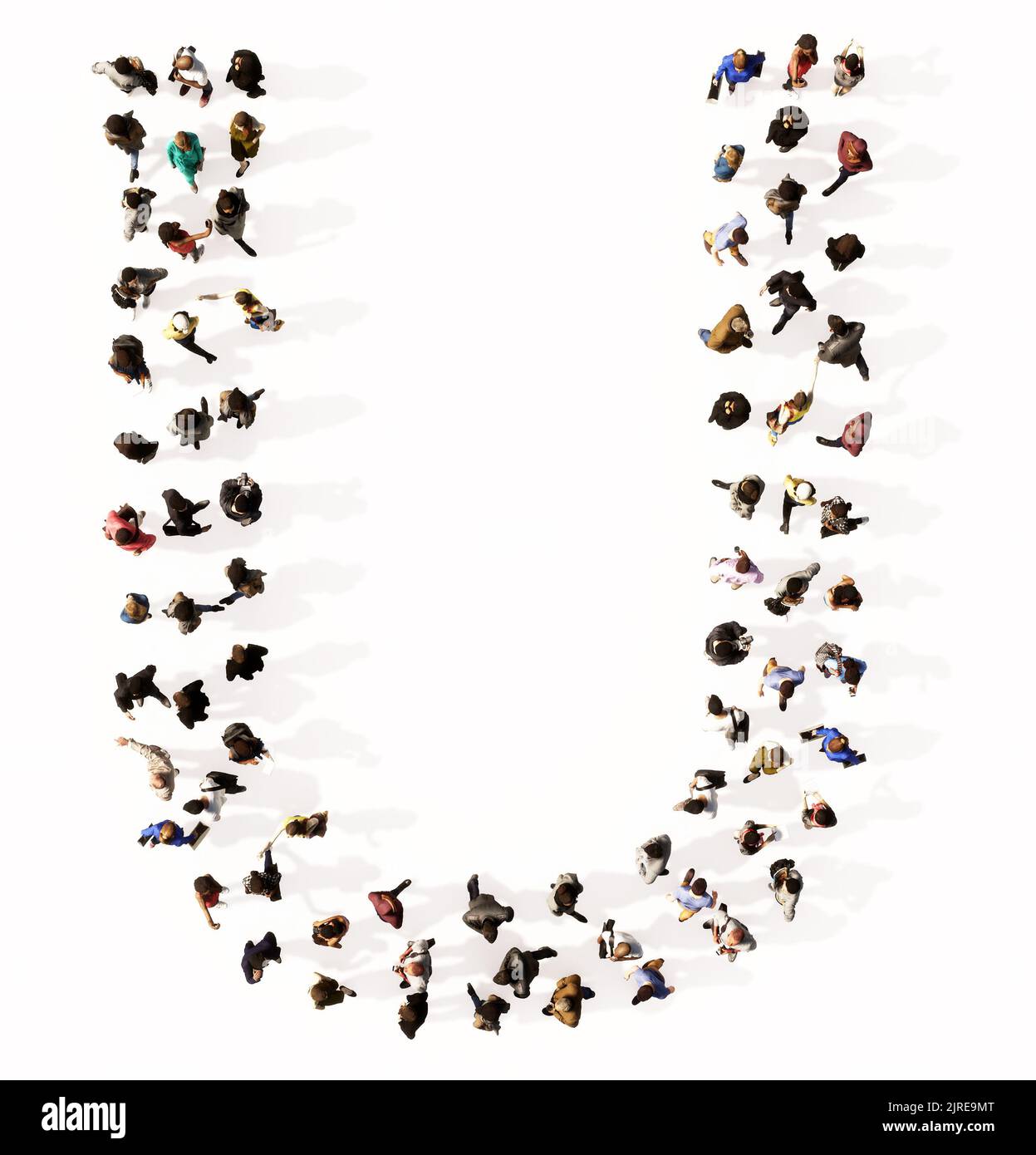 Concept or conceptual large community of people forming the font U. 3d ...