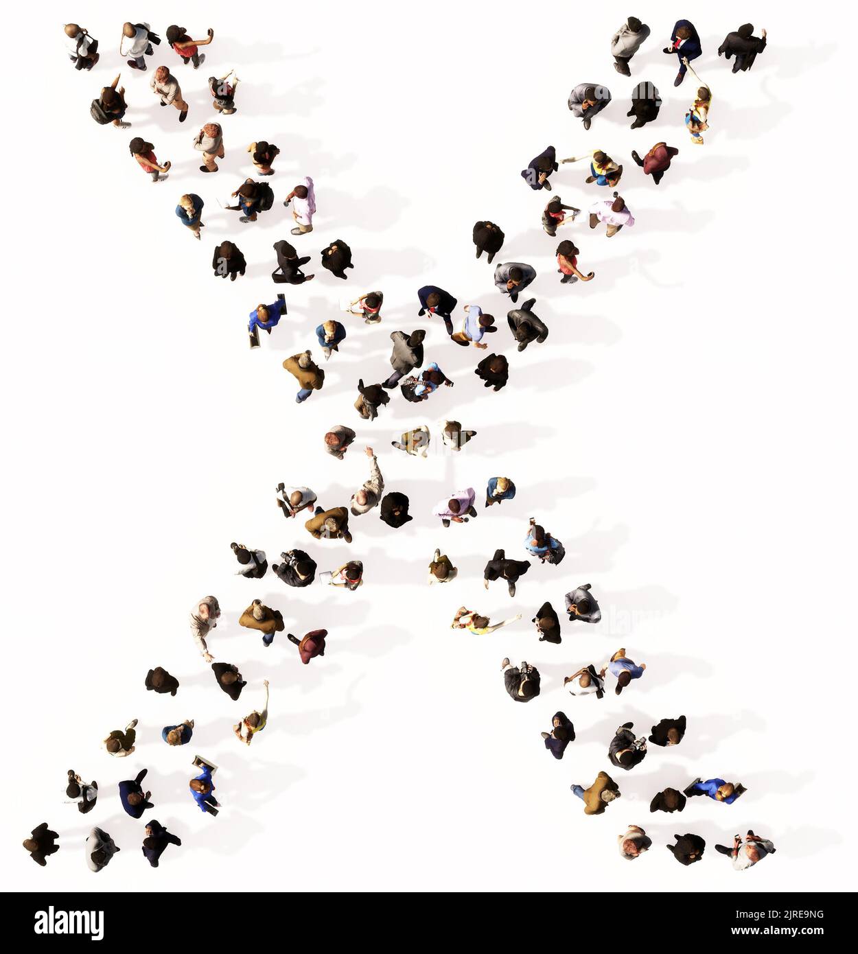 Concept or conceptual large community of people forming the font X. 3d ...
