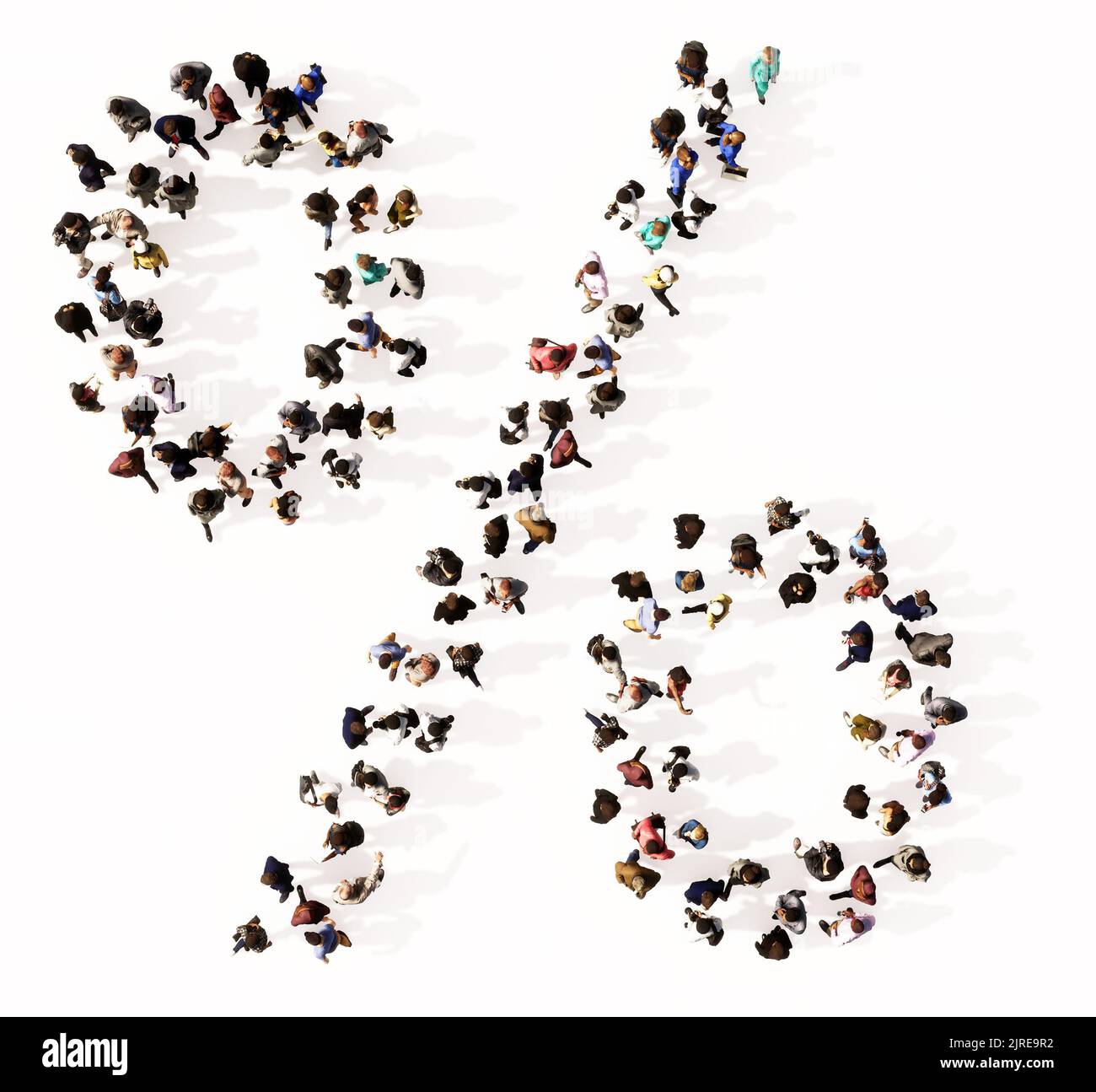 Concept or conceptual large community of people forming the % font. 3d ...